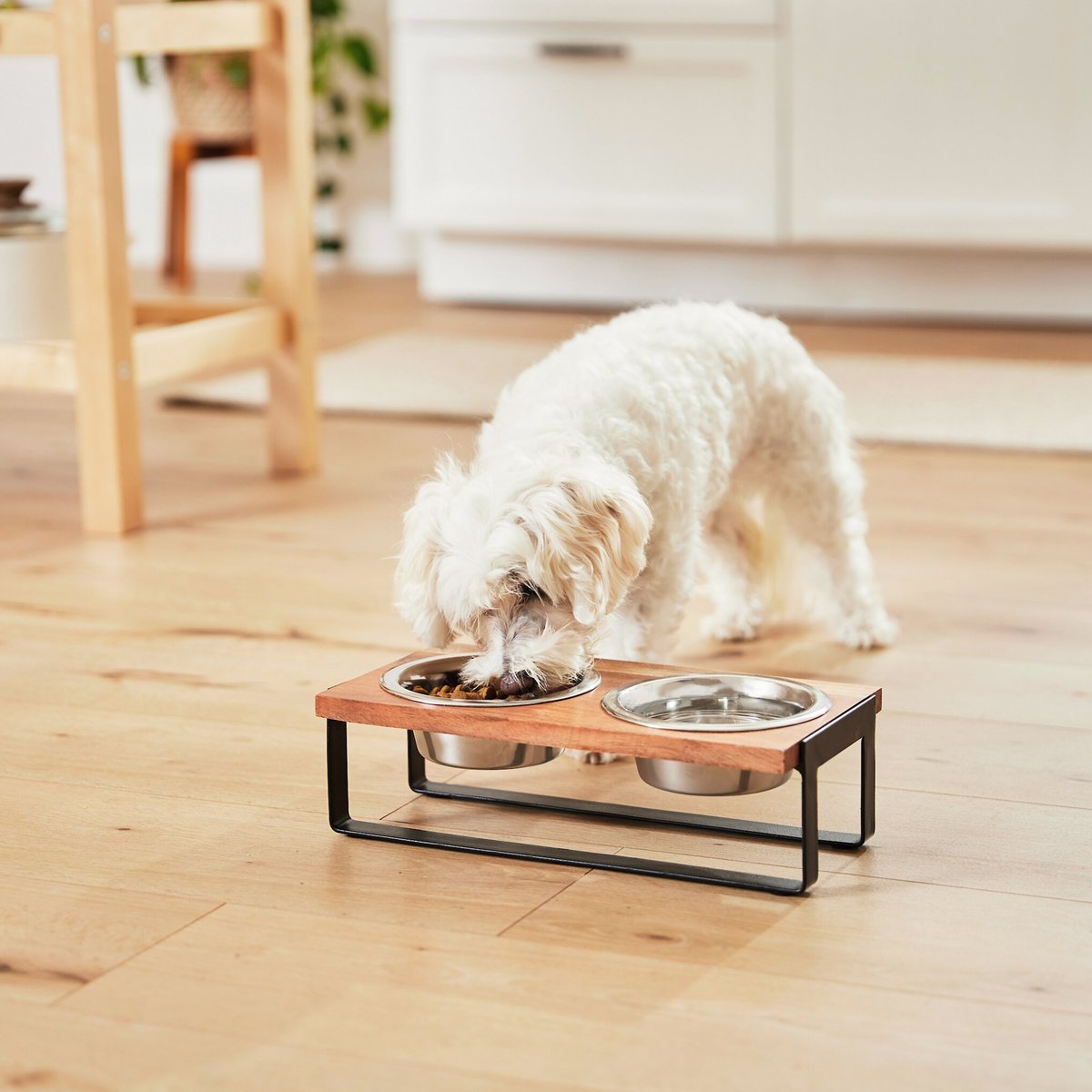 FRISCO Wooden Bars Dog & Cat Double Bowl Diner, Black, Small: 2 cup ...