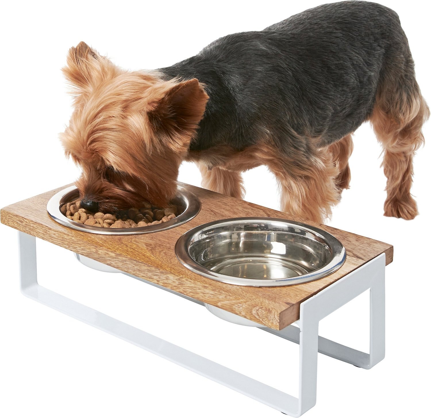 FRISCO Wooden Bars Dog & Cat Double Bowl Diner, White, Small - Chewy.com