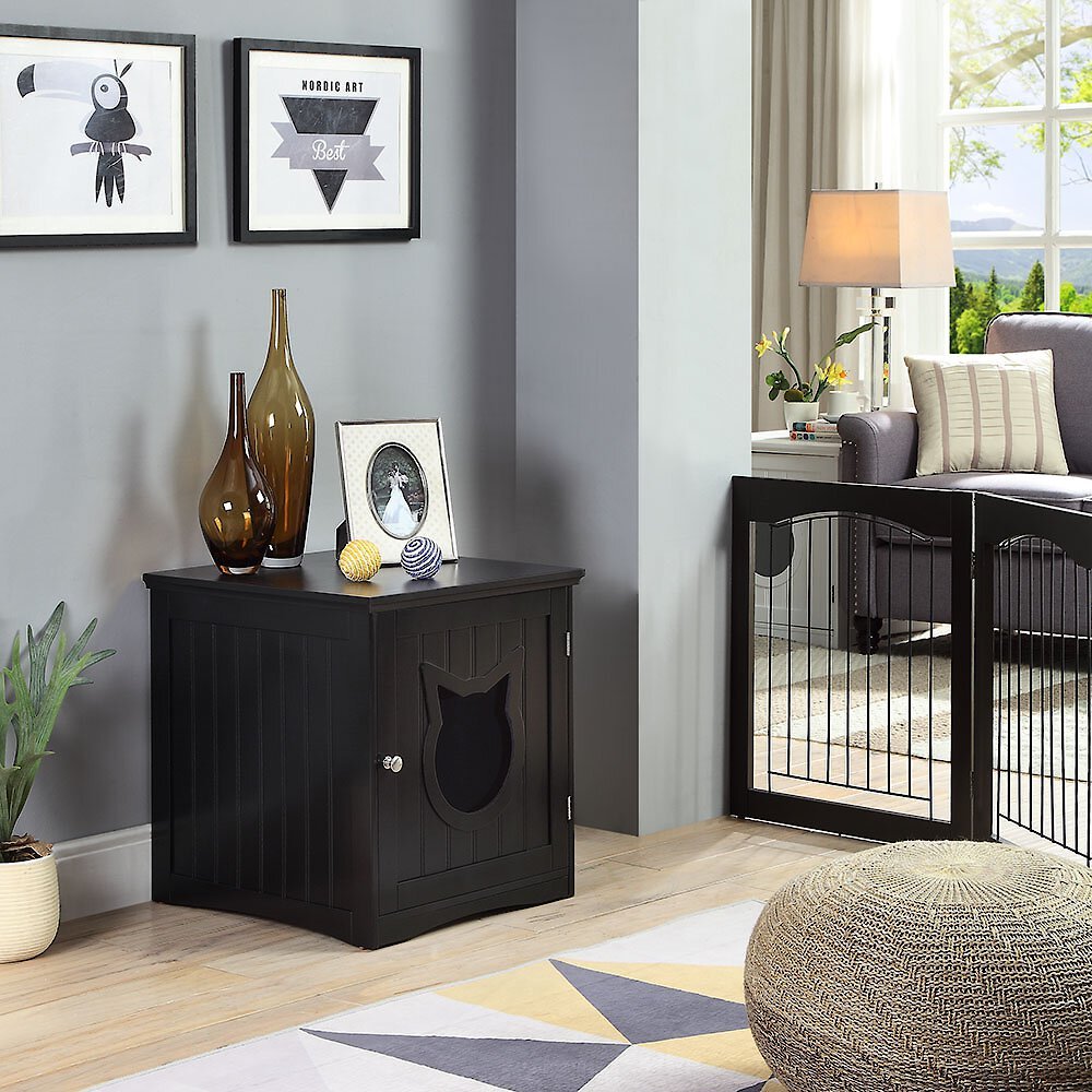 SWEET BARKS Wooden Side Table Cat Litter Box Enclosure, Black - Chewy.com