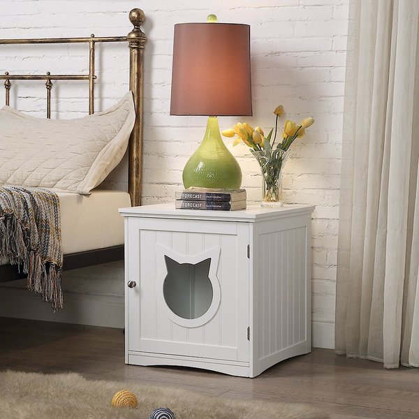 SWEET BARKS Wooden Side Table Cat Litter Box Enclosure, White - Chewy.com