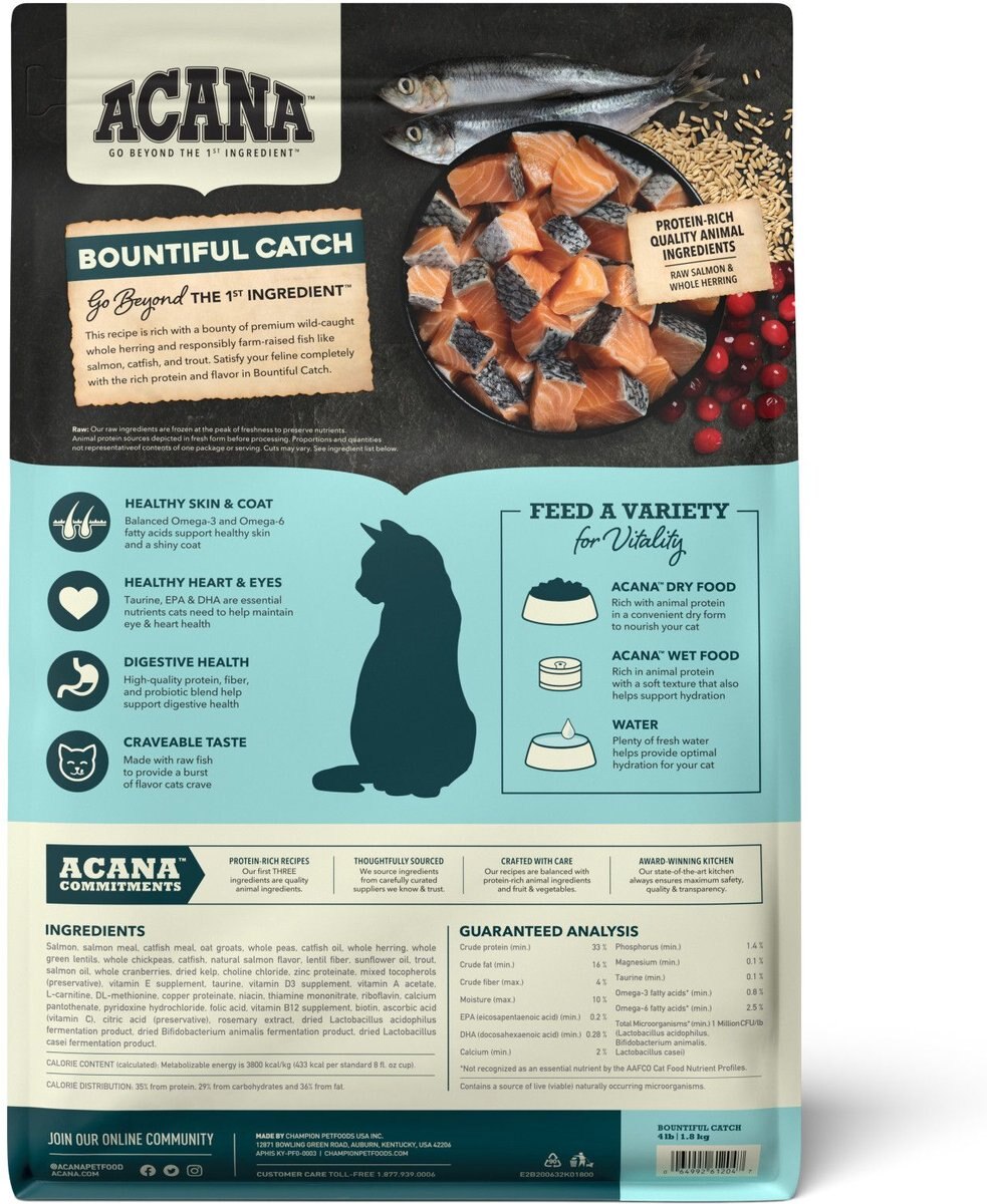 ACANA Bountiful Catch High-Protein Adult Dry Cat Food, 4-lb bag - Chewy.com