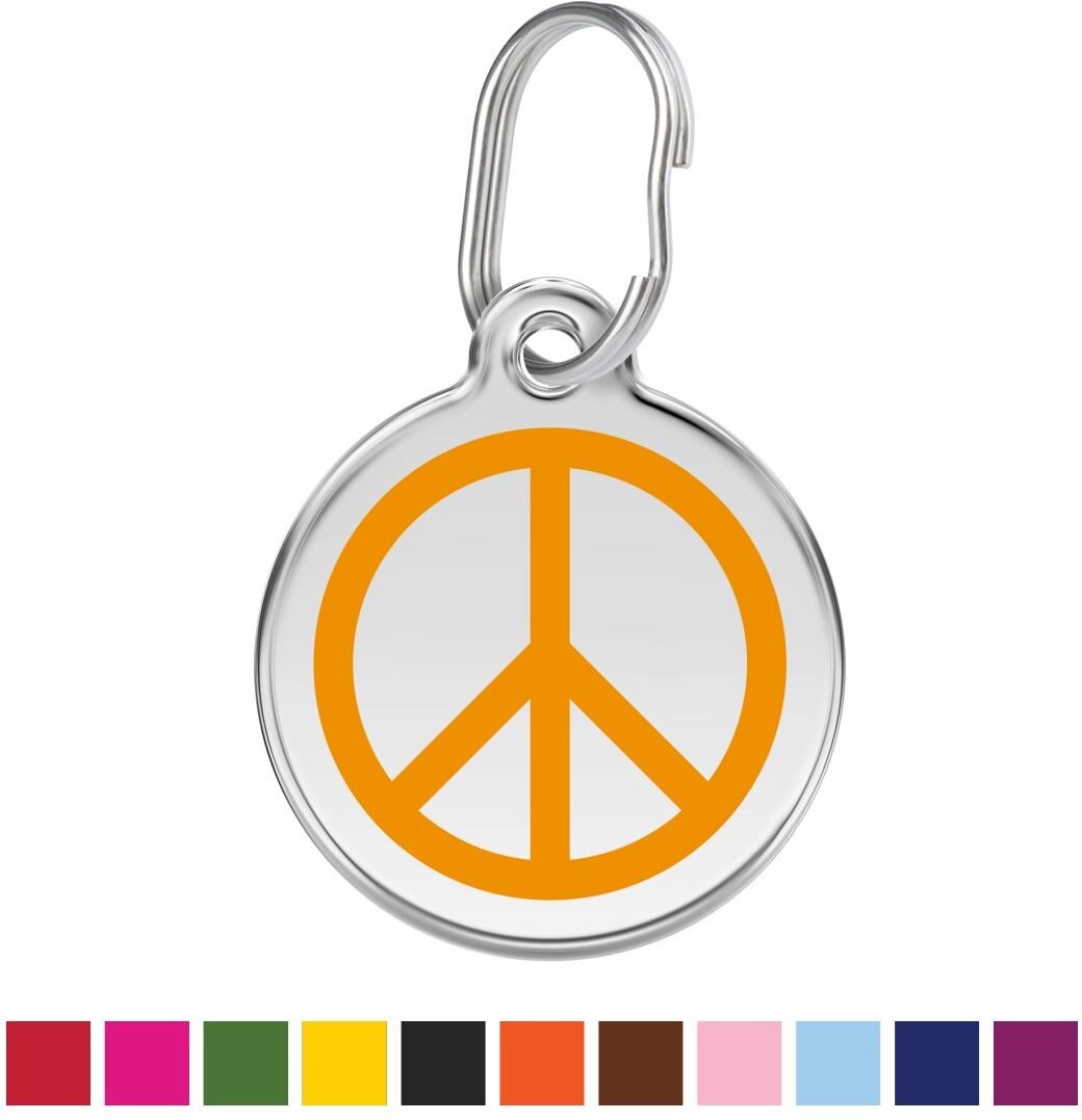 RED DINGO Peace Sign Stainless Steel Personalized Dog & Cat ID Tag ...