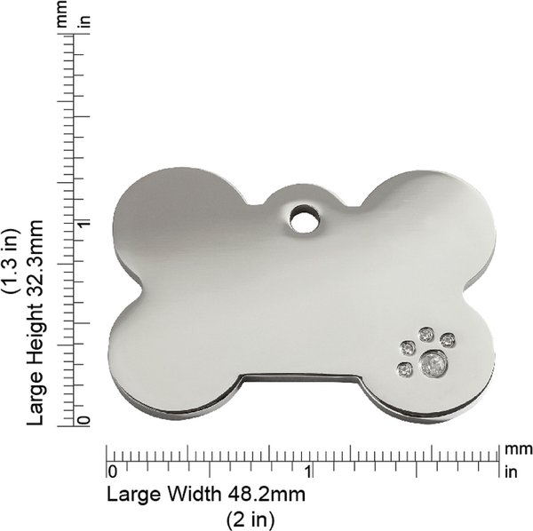 RED DINGO Bone Crystal Diamante Stainless Steel Personalized Dog ID Tag ...