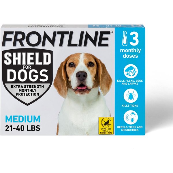 FRONTLINE SHIELD Flea & Tick Treatment for Medium Dogs, 21 - 40 lbs, 3 ...