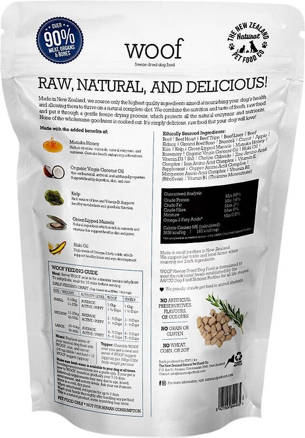 Discontinued - THE NEW ZEALAND NATURAL PET FOOD CO. Woof Beef Recipe ...