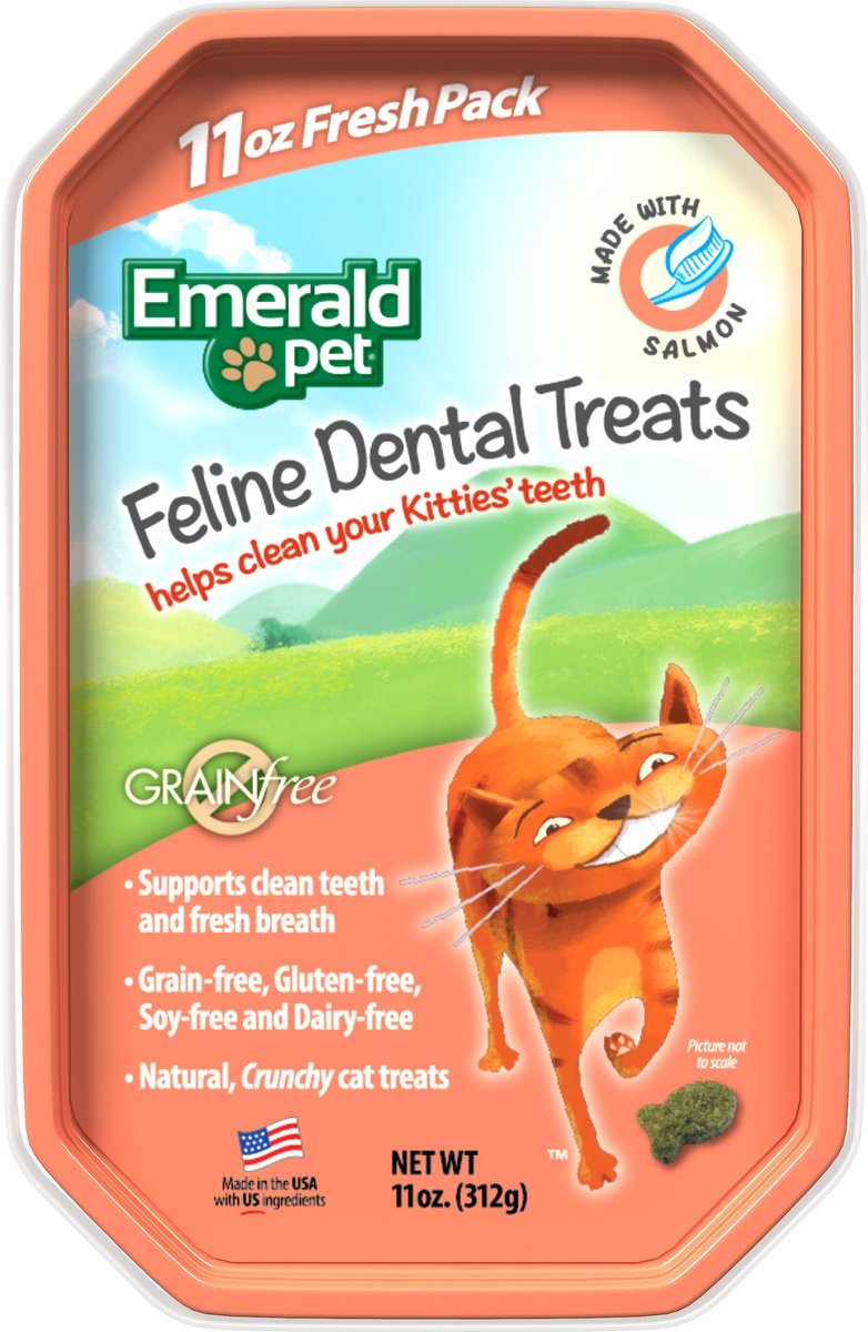 EMERALD PET Feline Dental Salmon Grain-Free Cat Treats, 11-oz bag ...