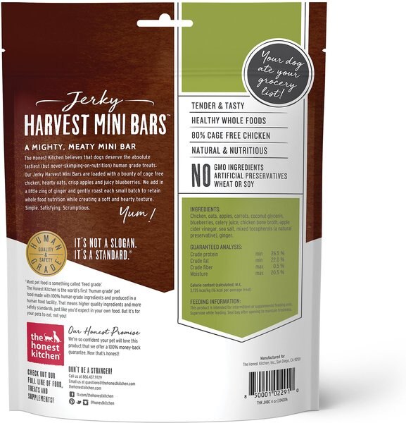 THE HONEST KITCHEN Jerky Harvest Mini Bars Chicken Recipe with Apples ...
