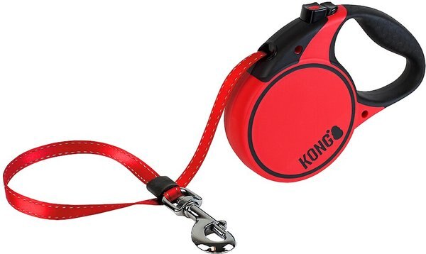 KONG RETRACTABLE Terrain Nylon Reflective Retractable Dog Leash, Red ...