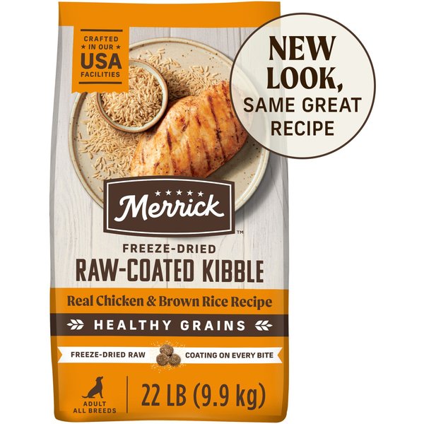 MERRICK Healthy Grains Raw-Coated Kibble Real Beef + Brown Rice Recipe ...
