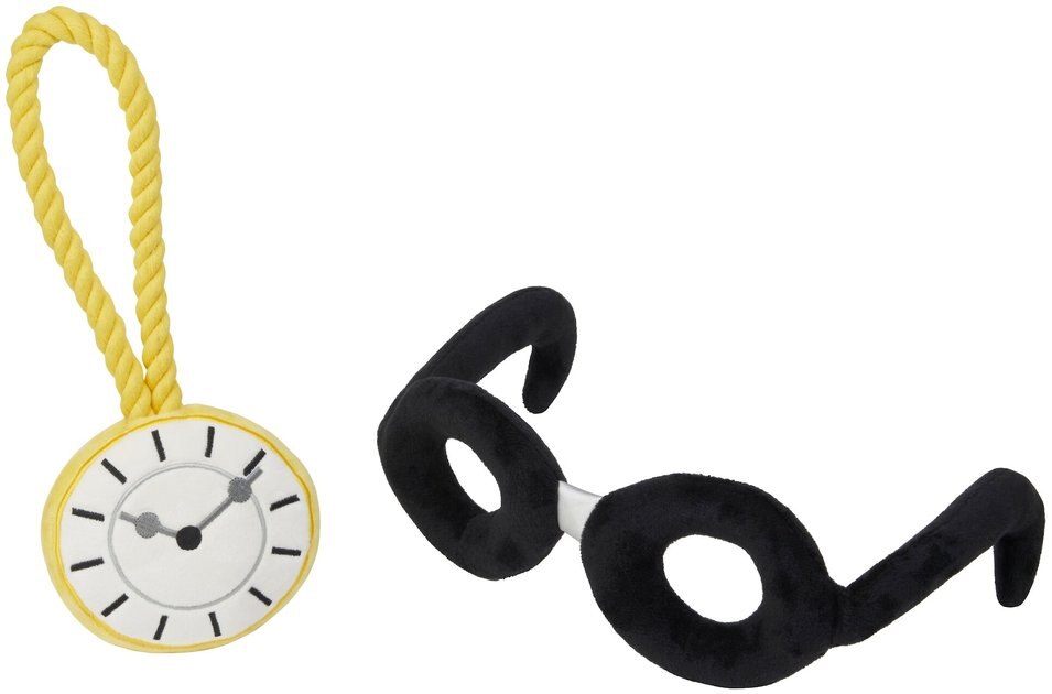 FRISCO Magic Pocket Watch & Glasses Plush Squeaky Dog Toy, 2 count ...
