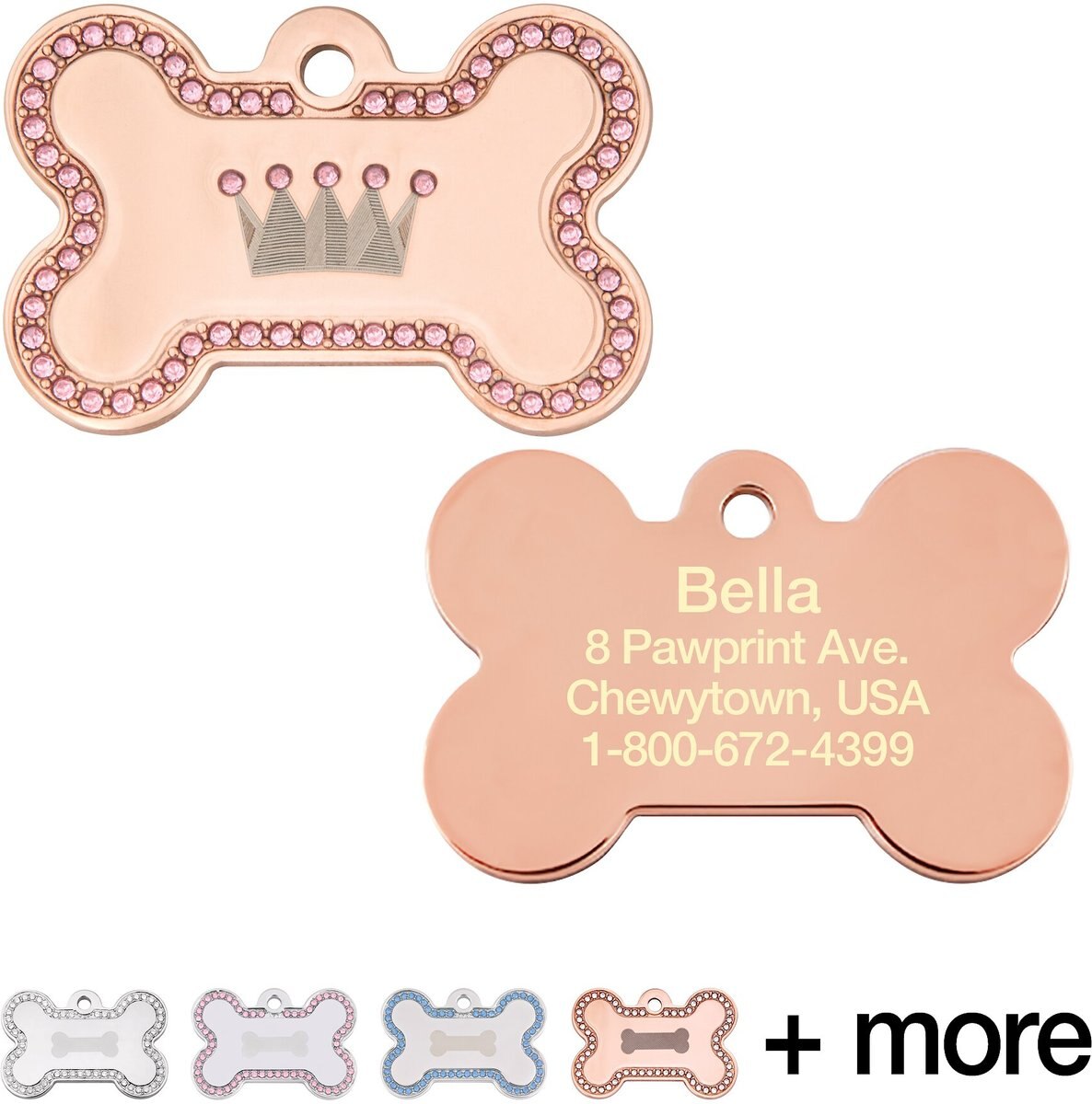 QUICK-TAG Diva Bone & Etched Crown Personalized Dog ID Tag, Rose Gold ...