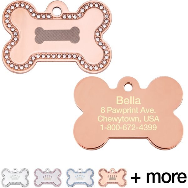 QUICK-TAG Diva Bone & Etched Crown Personalized Dog ID Tag, Rose Gold ...