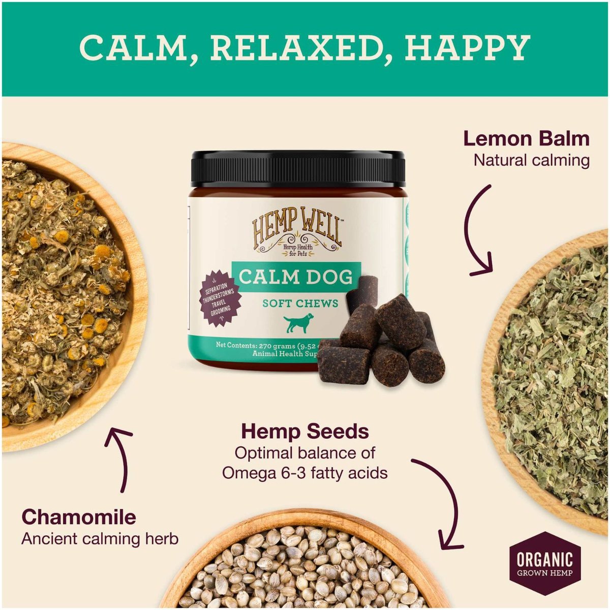 HEMP WELL Calm Dog Anxiety Relief Soft Chew Dog Supplement, 60 count ...