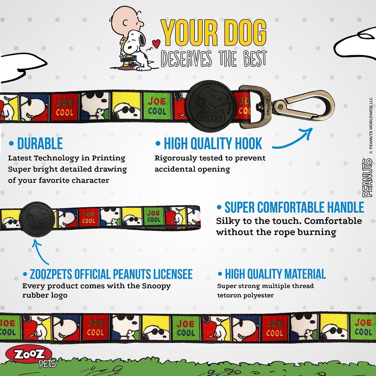 Discontinued - ZOOZ PETS Filmstrip Snoopy Dog Leash, X-Small - Chewy.com