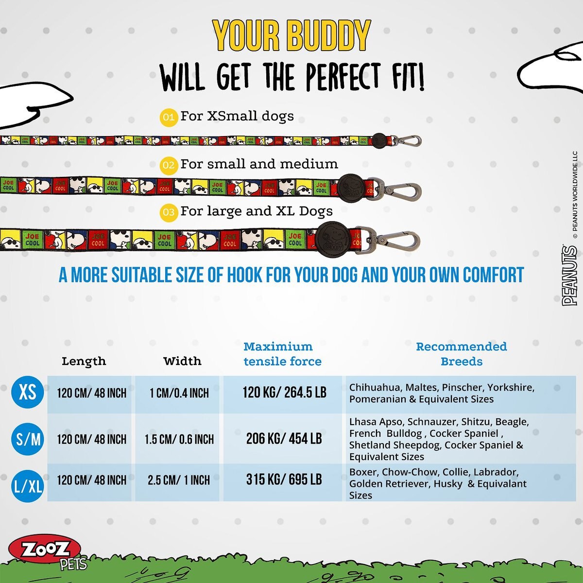 Discontinued - ZOOZ PETS Filmstrip Snoopy Dog Leash, X-Small - Chewy.com