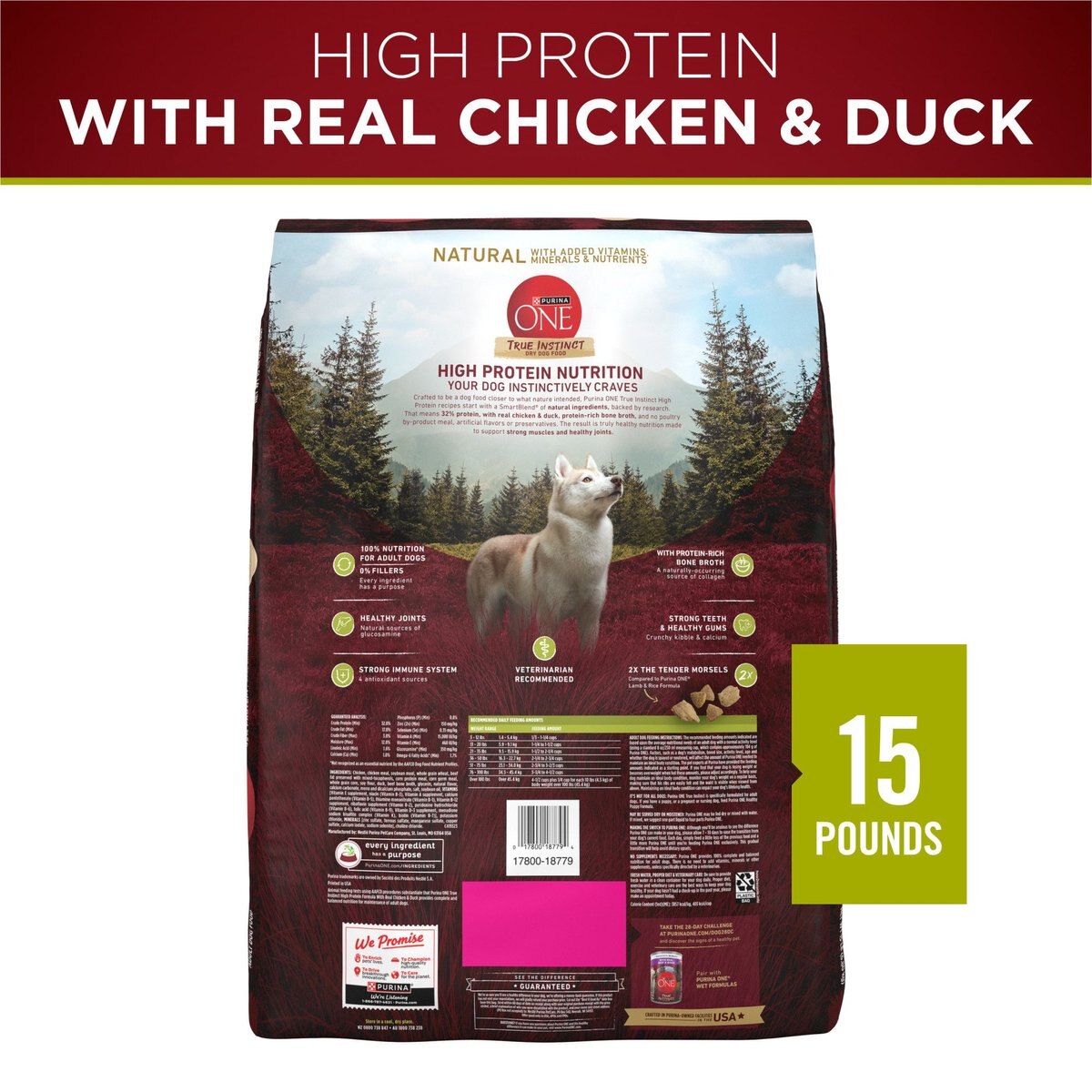 PURINA ONE True Instinct Chicken & Duck High Protein Dry Dog Food, 15 ...