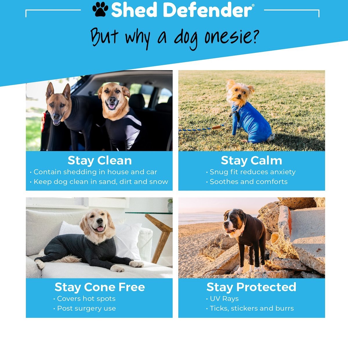 SHED DEFENDER Original Dog Onesie, Black, Giant - Chewy.com