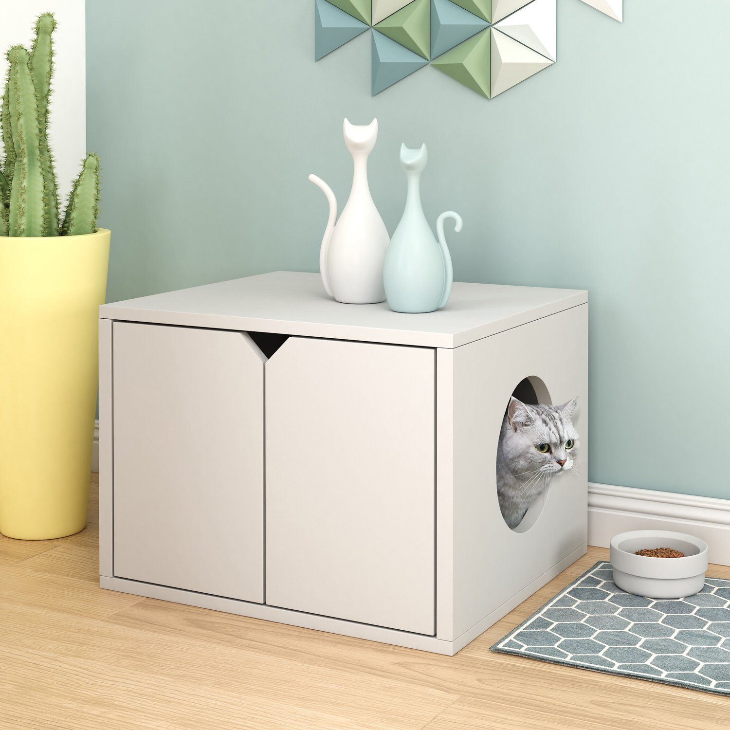 WAY BASICS zBoard Paperboard Side Panel Enclosed Cat Litter Box, White ...