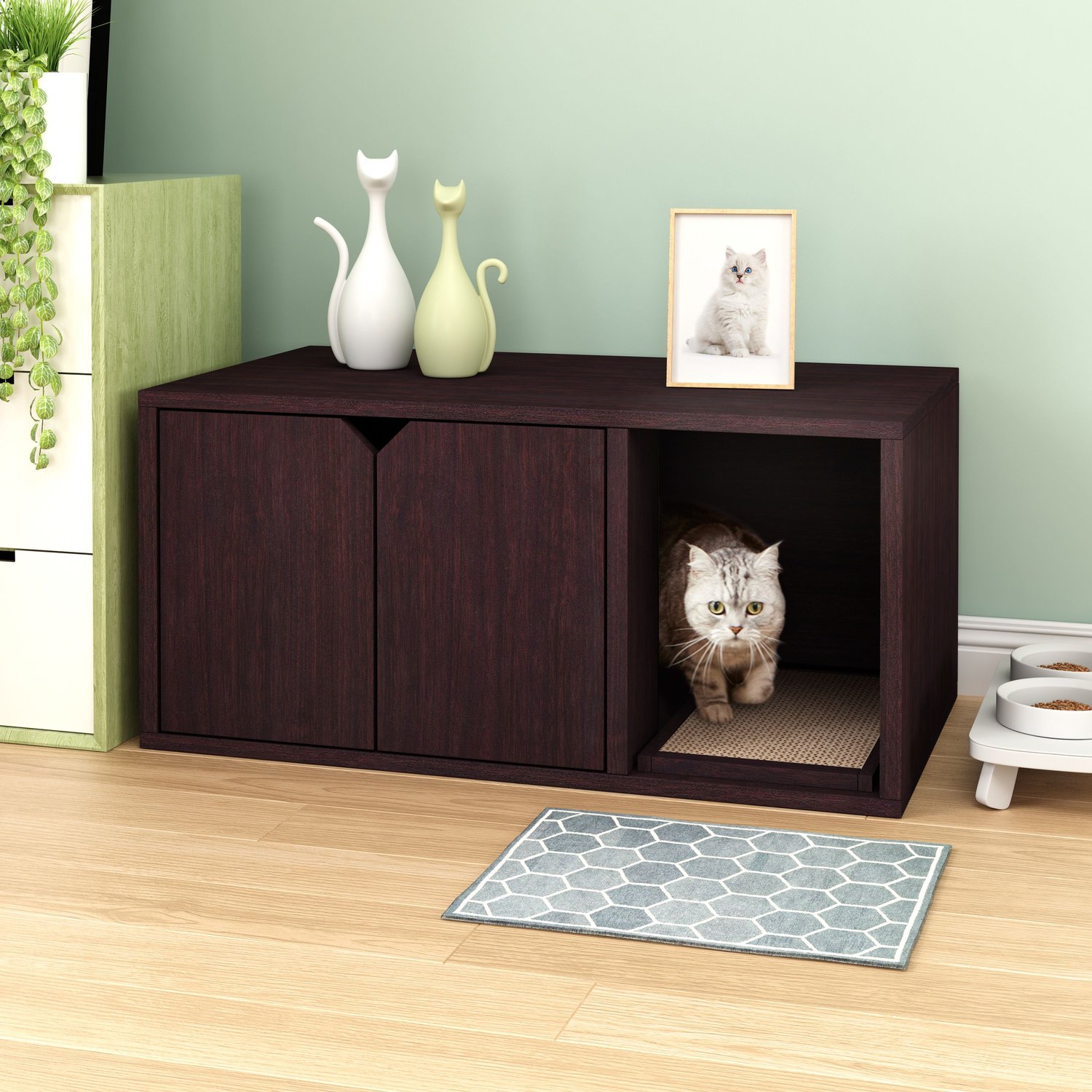 WAY BASICS zBoard Paperboard Modern Enclosed Cat Litter Box, Espresso ...