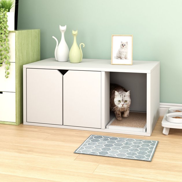 WAY BASICS zBoard Paperboard Modern Enclosed Cat Litter Box, White ...