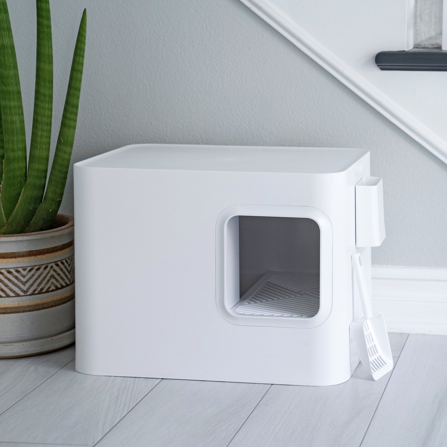 MEOWY STUDIO Loo Enclosed Cat Litter Box Concealment, Cloud White ...
