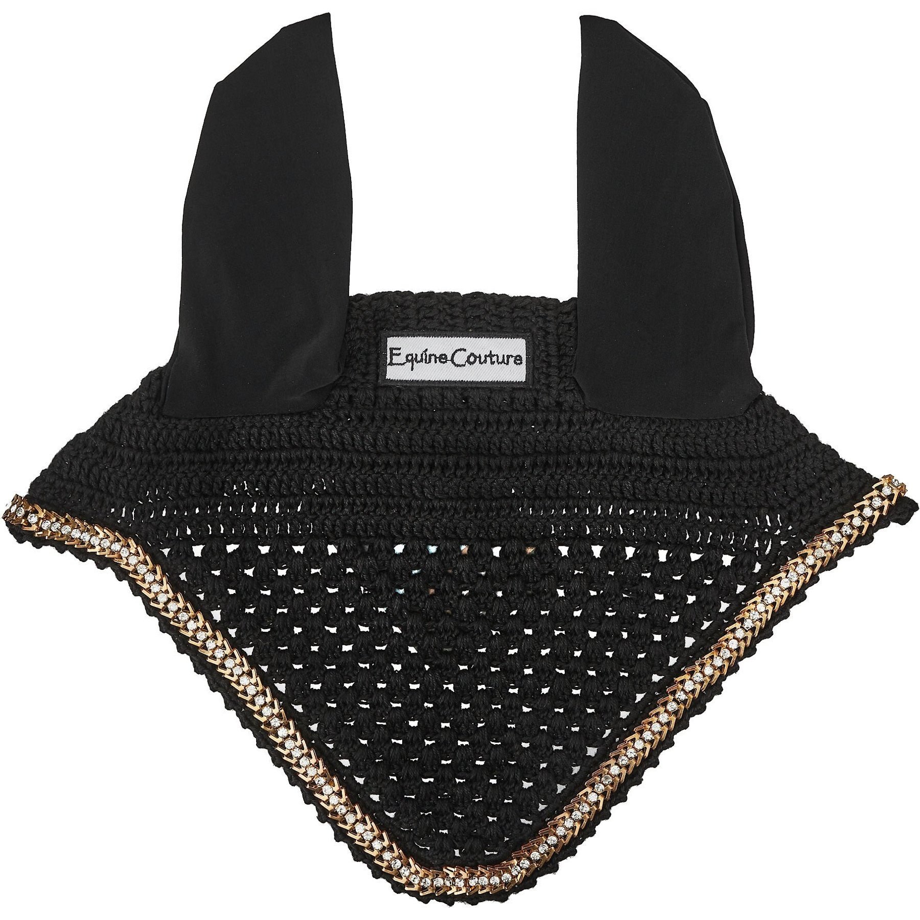 EQUINE COUTURE Horse Fly Bonnet with Gold Chain, Black, Pony - Chewy.com