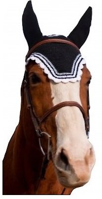 EQUINE COUTURE Horse Fly Bonnet with Silver Lurex, Black/White, Pony ...