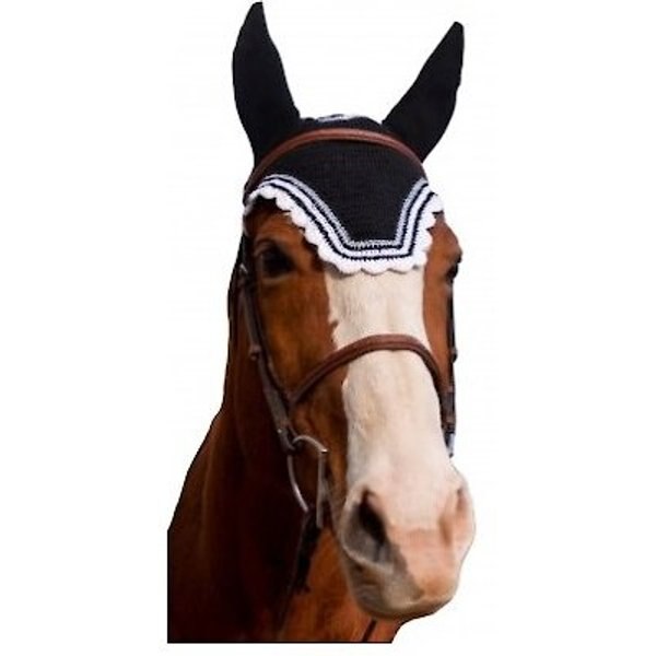 EQUINE COUTURE Horse Fly Bonnet with Silver Lurex, Black/White, Pony ...