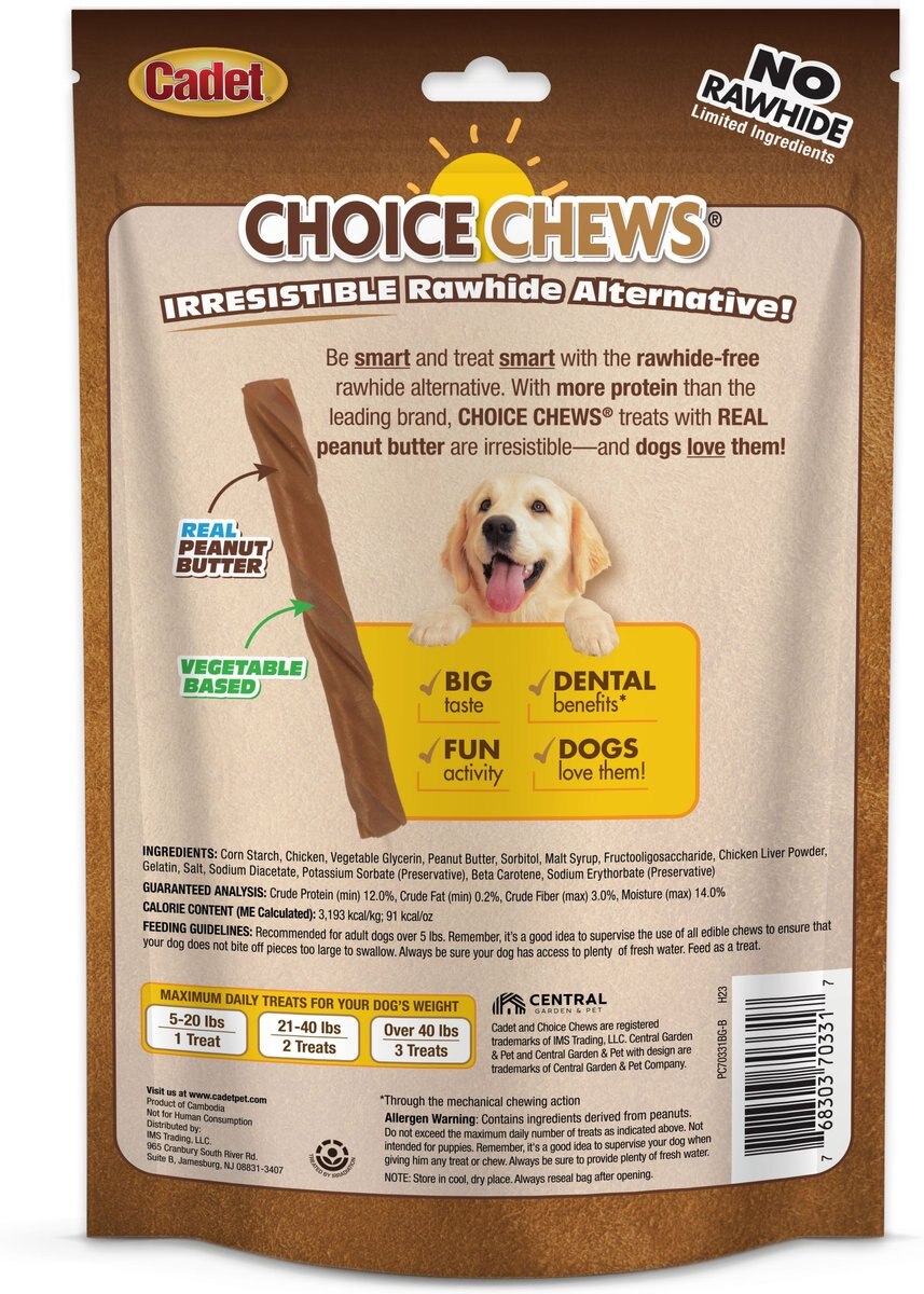 CADET Choice Chews Peanut Butter Flavor Dog Treats, 15 count - Chewy.com