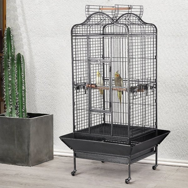 YAHEETECH Open Playtop Bird Cage Cage, Hammered Black - Chewy.com