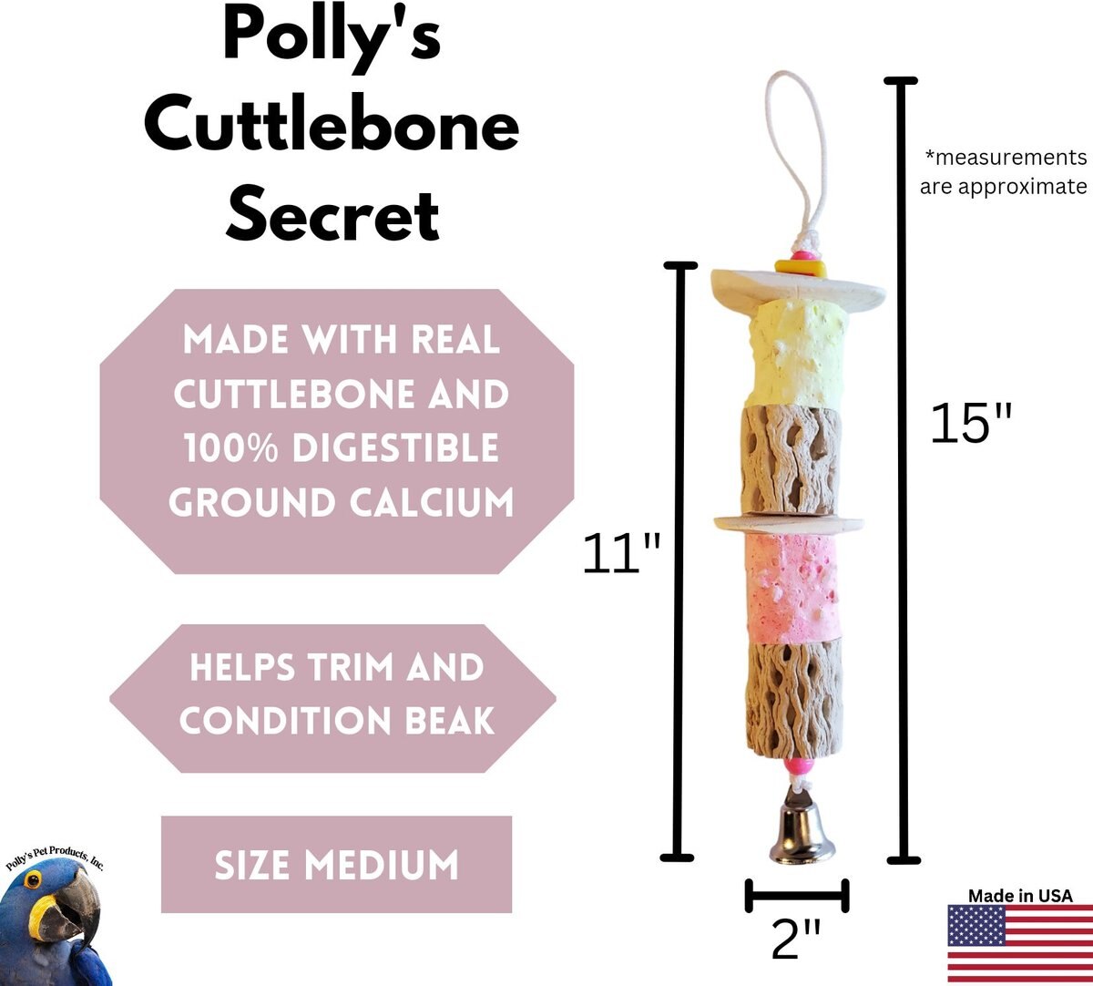 POLLY'S PET PRODUCTS Cuttlebone Secrets Bird Perch, Medium - Chewy.com