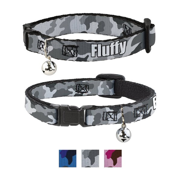 BUCKLE-DOWN Personalized Breakaway Cat Collar with Bell, White Camo ...