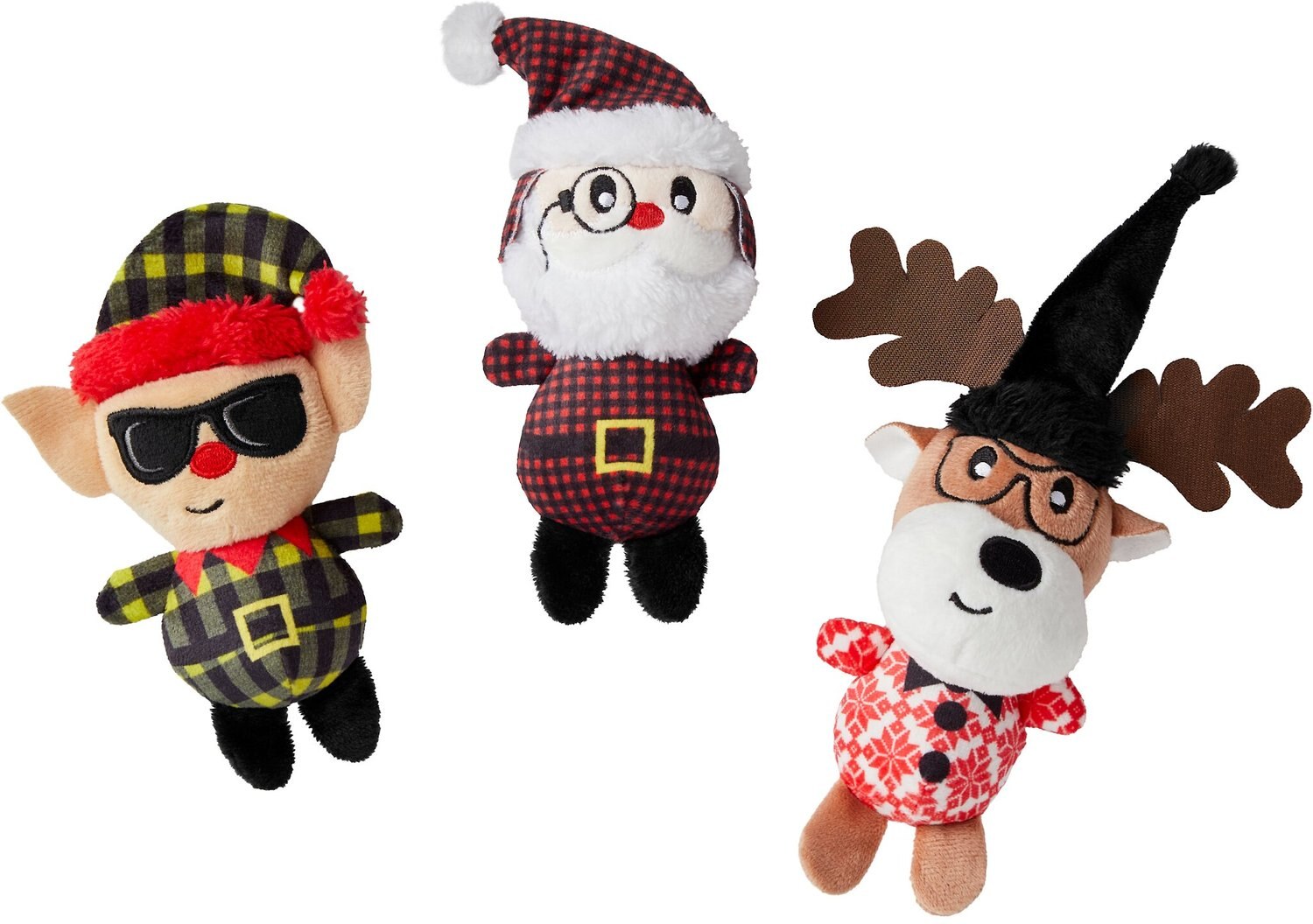 FRISCO Holiday Hipster Santa & Friends Plush Cat Toy with Catnip, 3 ...