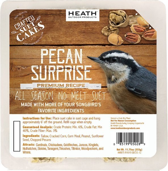 HEATH Crafted Suet Cakes Pecan Surprise Wild Bird Food, 11.75-oz, case ...