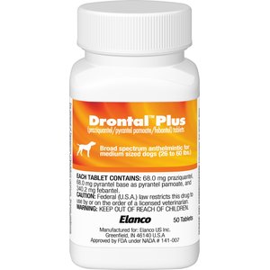 DRONTAL Plus Tablet for Medium Dogs, 26-60 lbs, 10 tablets - Chewy.com