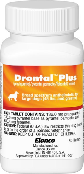 DRONTAL Plus Tablet for Large Dogs, over 45 lbs, 5 tablets - Chewy.com