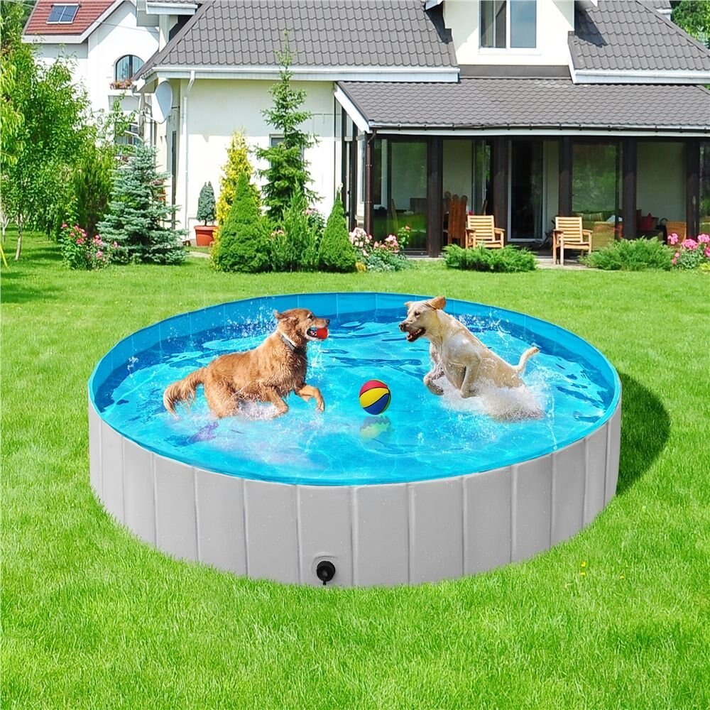 YAHEETECH Foldable Outdoor Hard Plastic Dog & Cat Swimming Pool, Gray ...