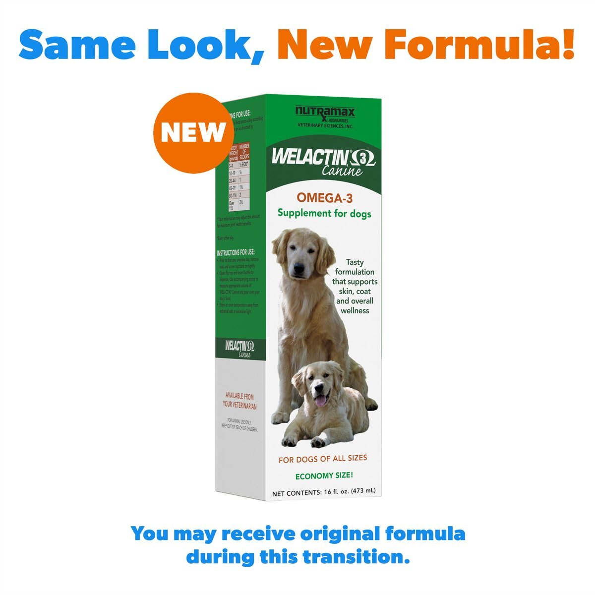 NUTRAMAX Welactin Omega-3 Liquid Skin & Coat Supplement for Dogs, 16-fl ...