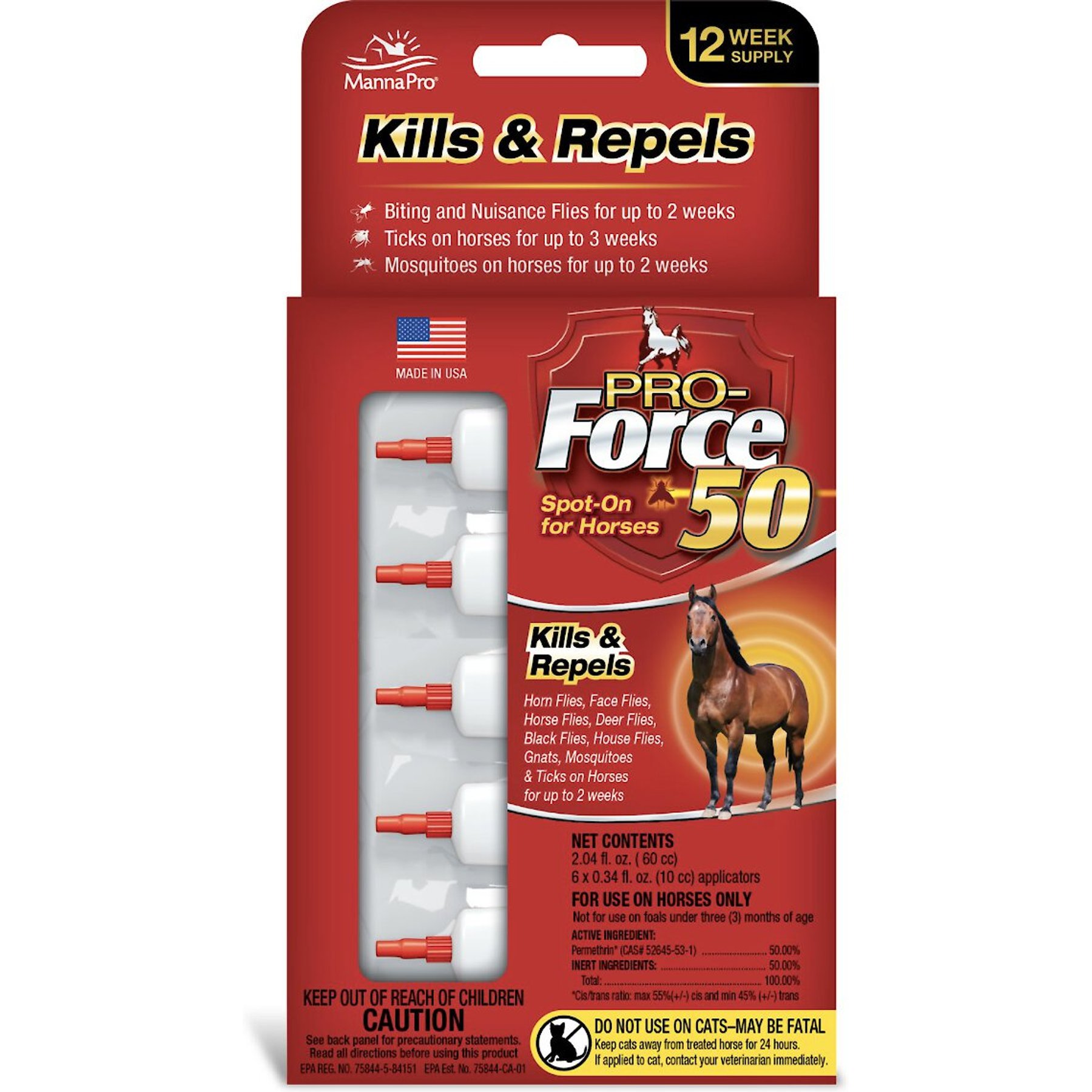 FORCE Pro-Force 50 Equine Spot-On Fly, Tick & Mosquito Repellent Horse ...