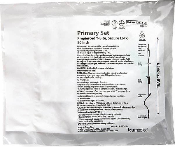 Primary IV Set, Macrobore Prepierced Y-Site 80-in, 15 Drops per mL ...