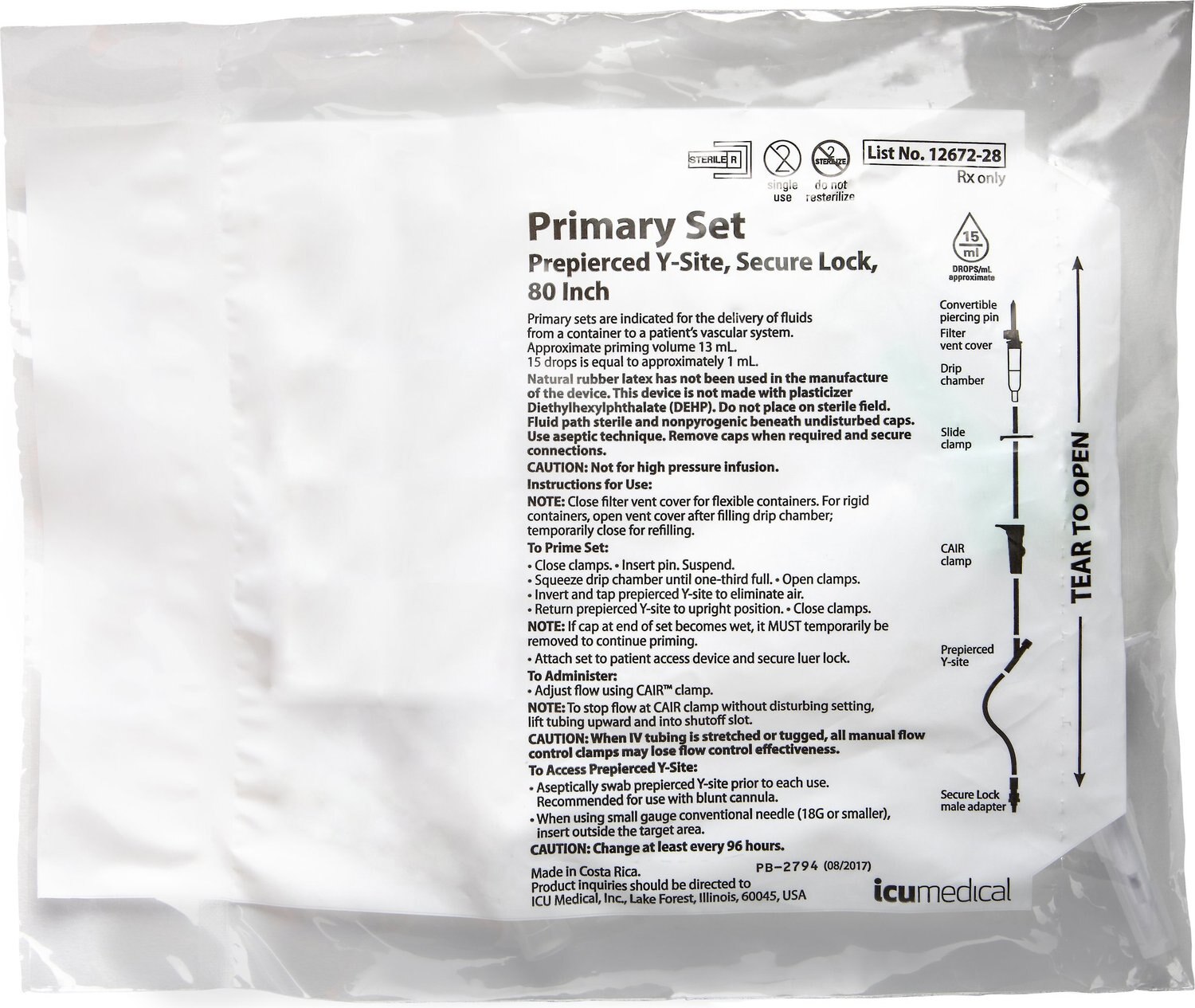 Primary IV Set, Macrobore Prepierced Y-Site 80-in, 15 Drops per mL ...