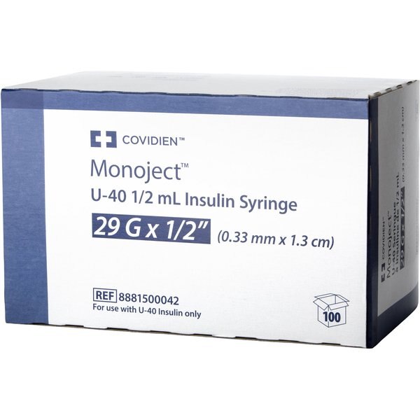 MONOJECT Insulin Syringes U-40 0.5-in x 29G, 0.5-cc, 200 syringes ...