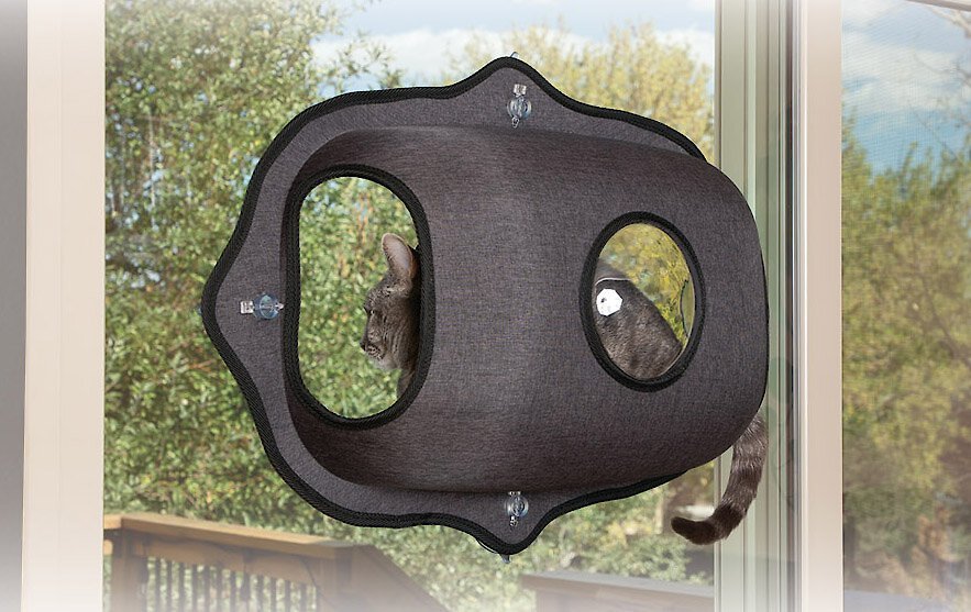 K&H PET PRODUCTS EZ Mount Bubble Pod Cat Window Perch, Dark Gray ...