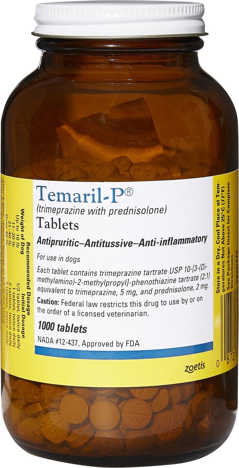 TEMARIL-P (trimeprazine tartrate with prednisolone) Tablets for Dogs ...