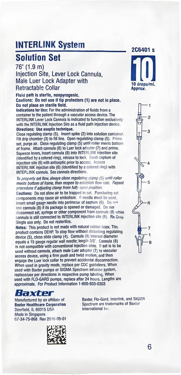 BAXTER Interlink System Solution Set with Y Injection, 76-in, 10 Drops ...