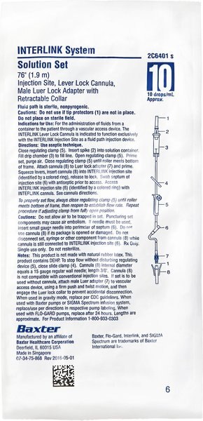 BAXTER Interlink System Solution Set with Y Injection, 76-in, 10 Drops ...