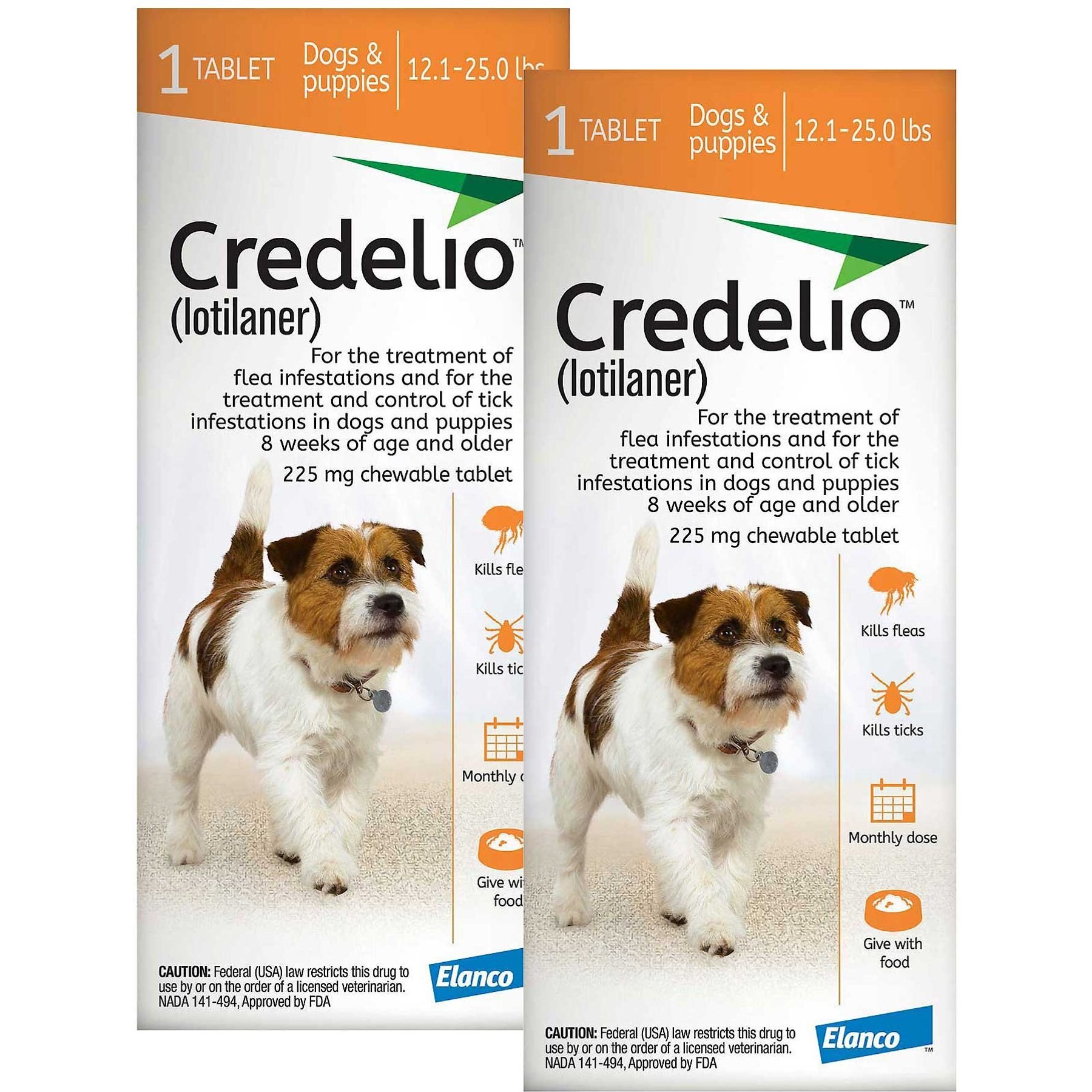 CREDELIO Chewable Tablet for Dogs, 12.1-25 lbs, (Orange Box), 2 ...