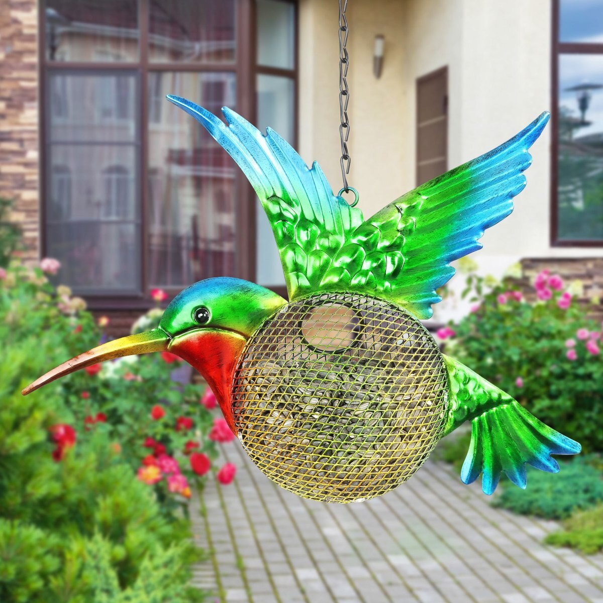Temporarily Unavailable - EXHART Solar Hanging Metal Mesh Hummingbird ...