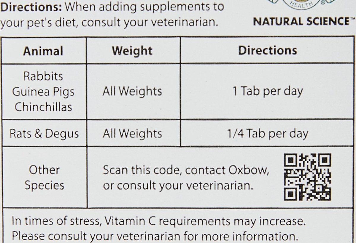 OXBOW Natural Science Vitamin C Small Animal Supplement, 180 count ...