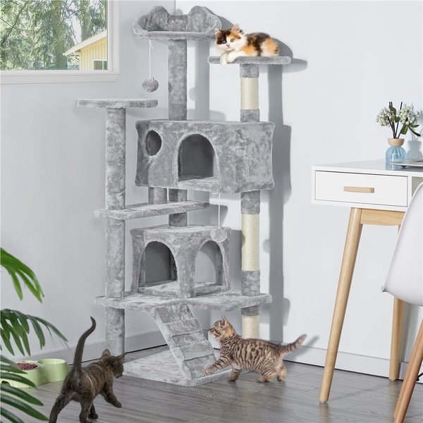 YAHEETECH Cat Scratching Tree, Light Gray, 54-in - Chewy.com